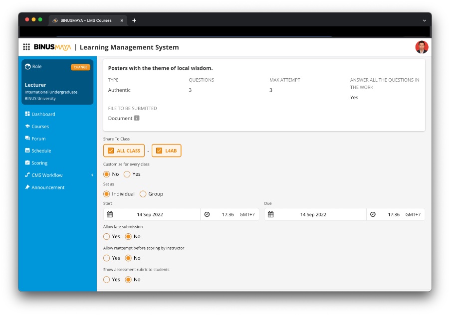 Pembuatan Authentic Assessment oleh Dosen pada BINUSMAYA LMS Web ...