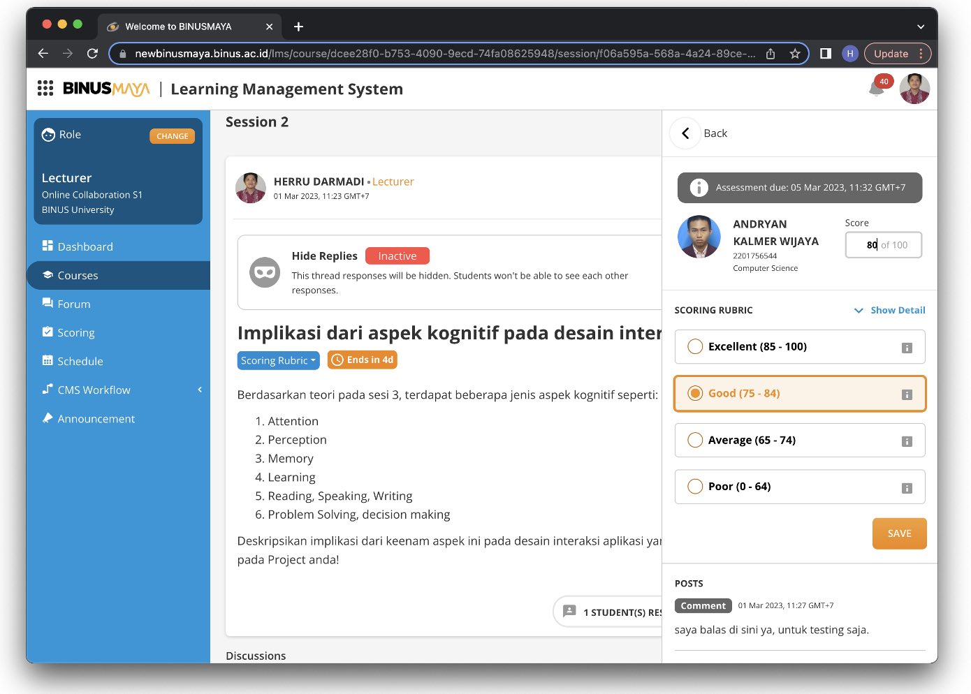 Pembuatan dan Penilaian Thread Forum Diskusi sebagai Assessment pada Binusmaya LMS - BINUS Support
