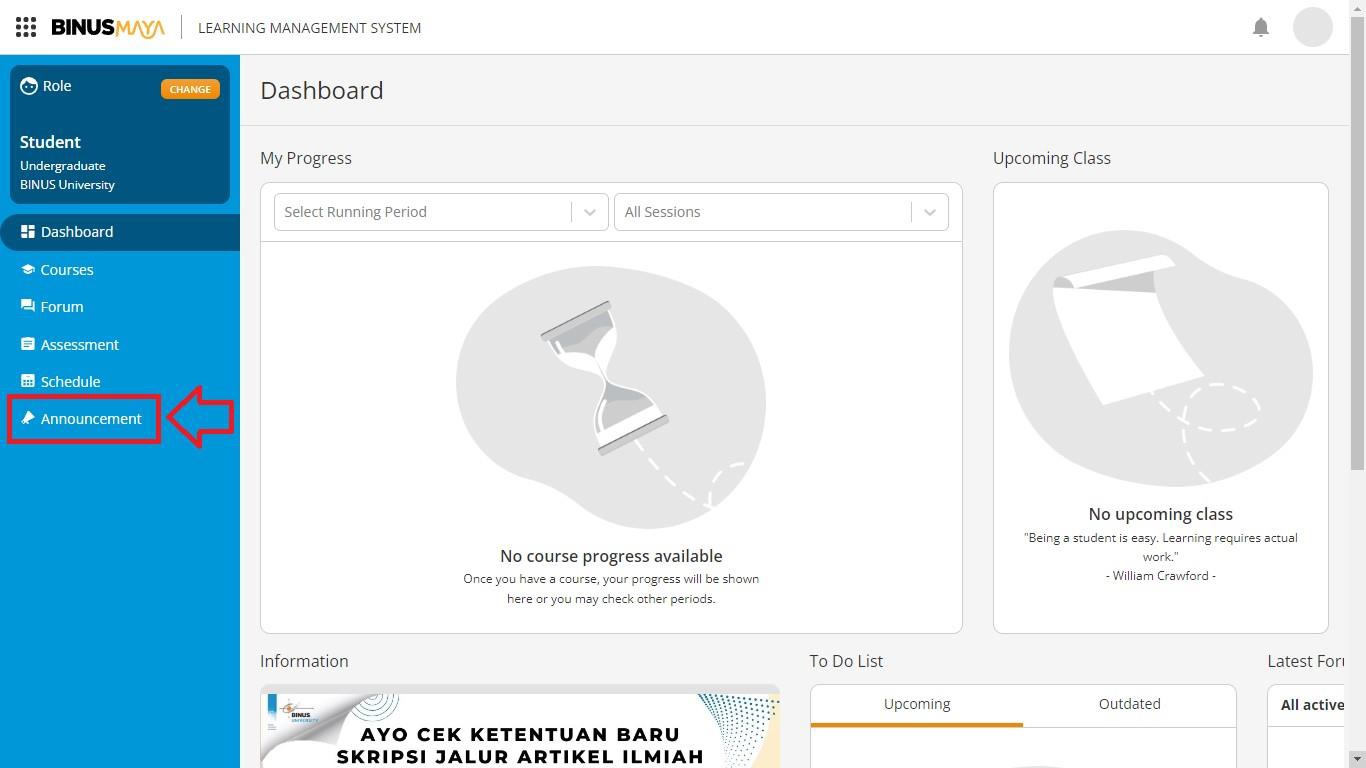 Bagaimana cara untuk melihat pengumuman di Binusmaya? - BINUS Support